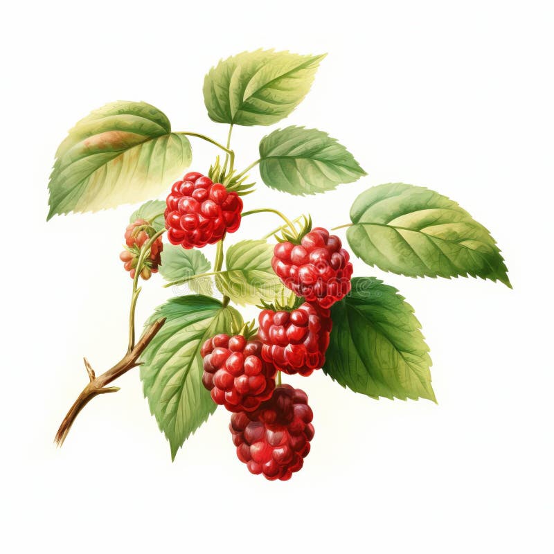 Raspberry Bush Illustration on White Background with Spectacular ...