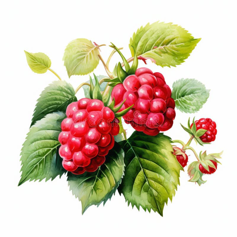 Raspberry Bush Illustration on White Background with Spectacular ...