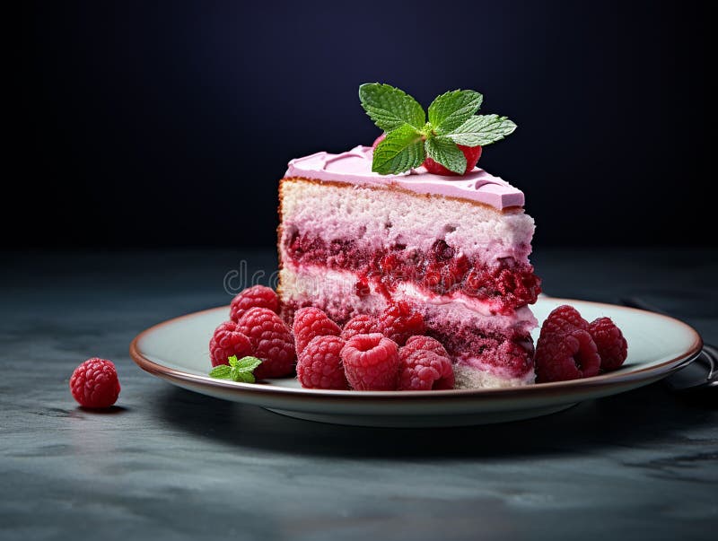 Raspberry Cake Decorated with Fruit on a Dark Background Stock ...