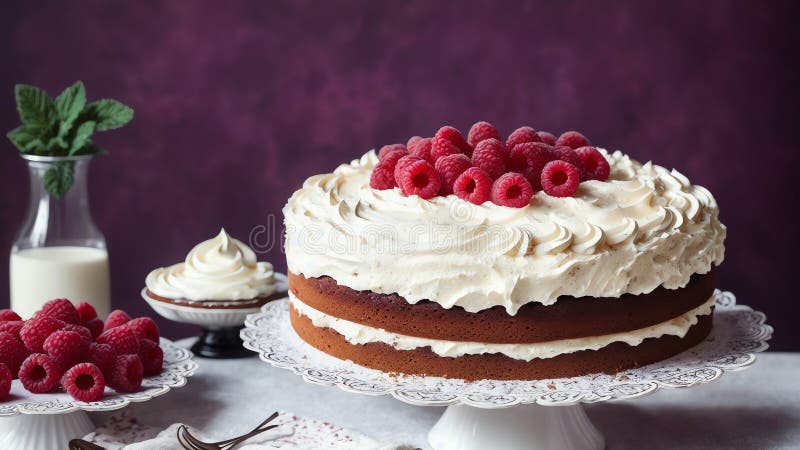 Raspberry Cake with Fresh Whipped Cream on a Beautiful Cake Stand.AI ...