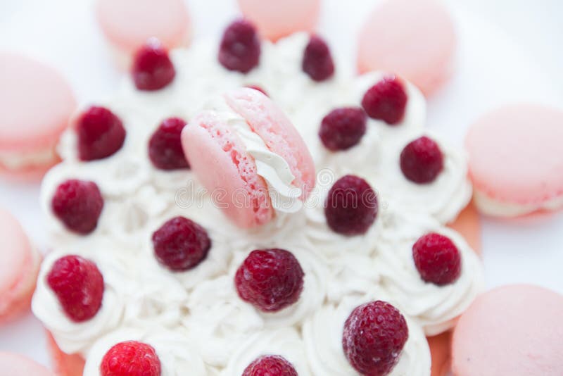 Raspberry Cake with Macarons Stock Image - Image of decorative, gourmet: 110957619
