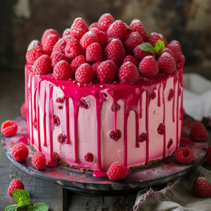 Raspberry Cake with Raspberries , in the Style of Light Pink Stock ...