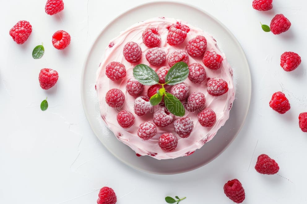 Raspberry Cake with Raspberries , in the Style of Light Pink Stock ...