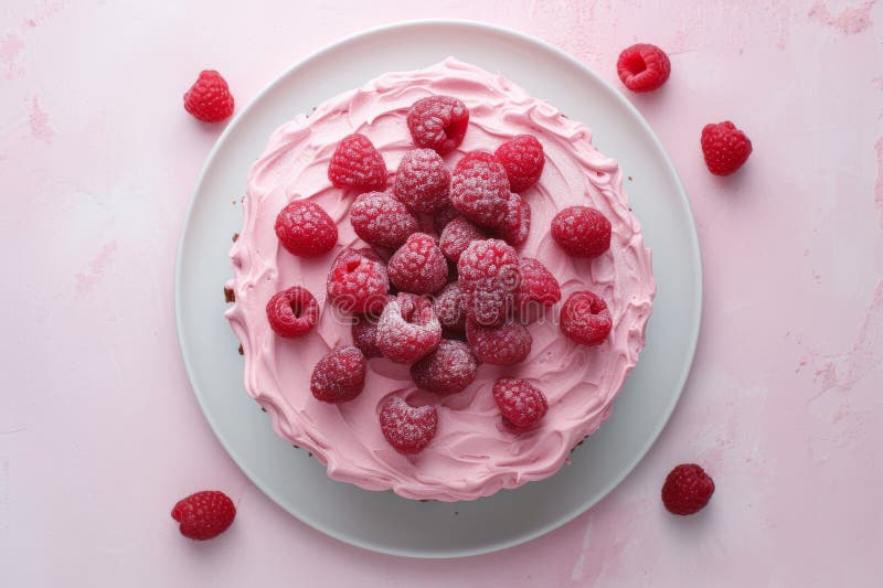 Raspberry Cake with Raspberries , in the Style of Light Pink Stock ...