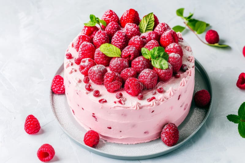 Raspberry Cake with Raspberries , in the Style of Light Pink Stock ...