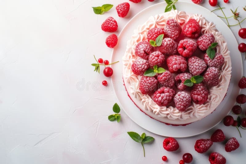 Raspberry Cake with Raspberries , in the Style of Light Pink Stock ...