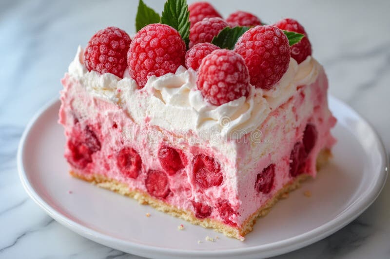 Raspberry Cake Slice on White Plate in Soft Natural Light. AI Image ...