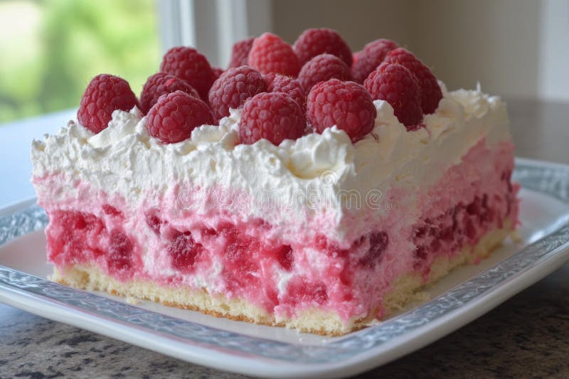 Raspberry Cake Slice on White Plate in Soft Natural Light. Neural ...