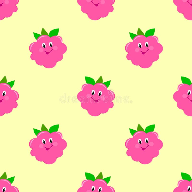 Raspberry Cartoon Seamless Pattern Smiling, Funny Stock Illustration ...