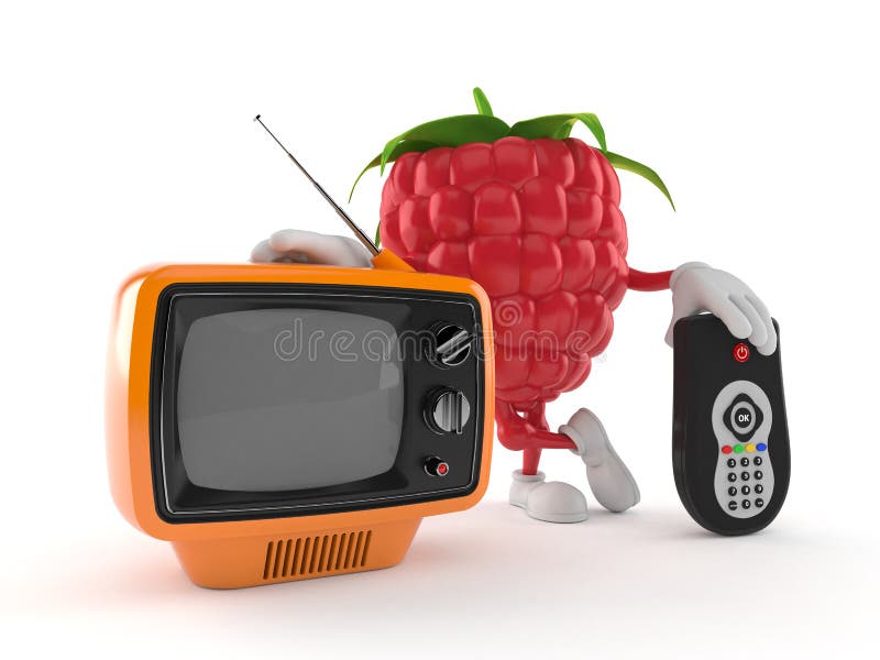 Raspberry Character with Tv Set and Remote Stock Illustration ...