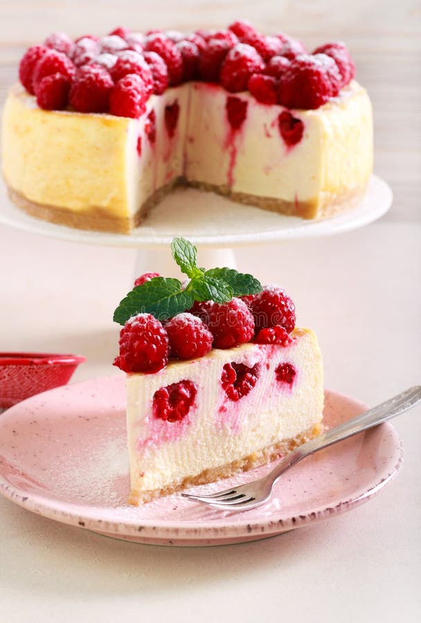Raspberry Cheesecake, Sliced and Served Stock Photo - Image of cake ...