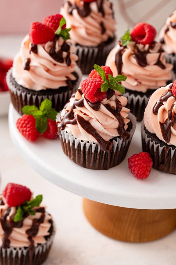 Raspberry Chocolate Cupcakes with Raspberry Buttercream Frosting a Drizzle of Chocolate Glaze ...