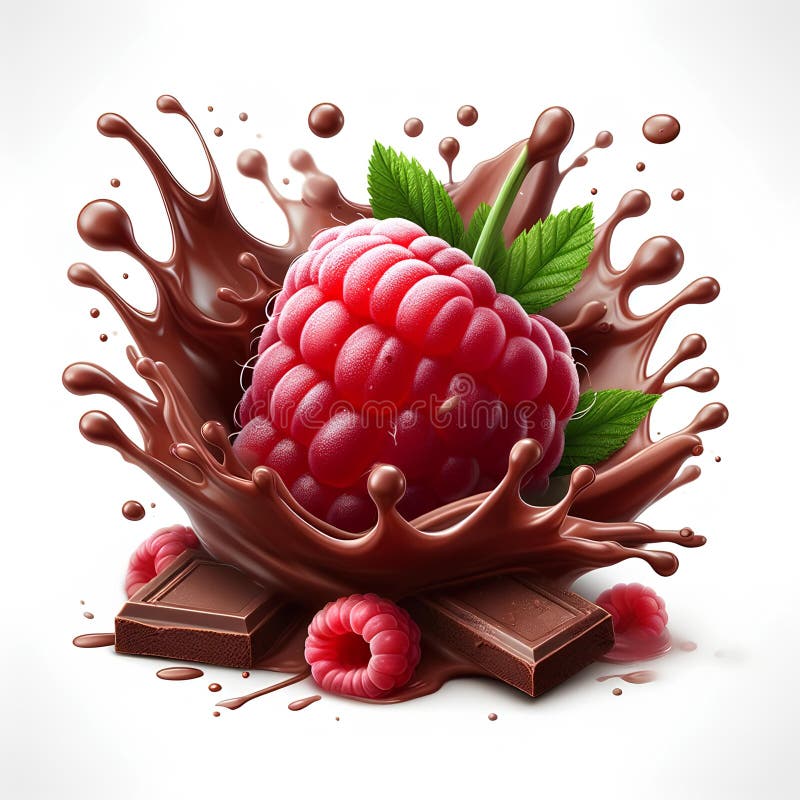 Raspberry with Chocolate Splash Isolated on White Background Stock ...