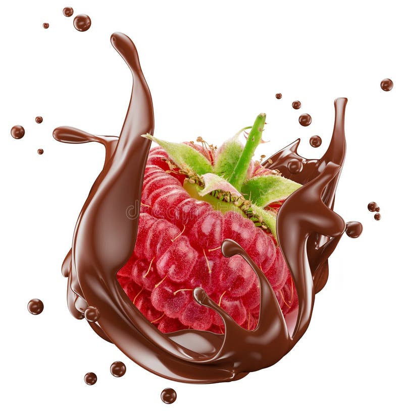 Raspberry in Chocolate Splash Isolated on a White Background. Clipping ...