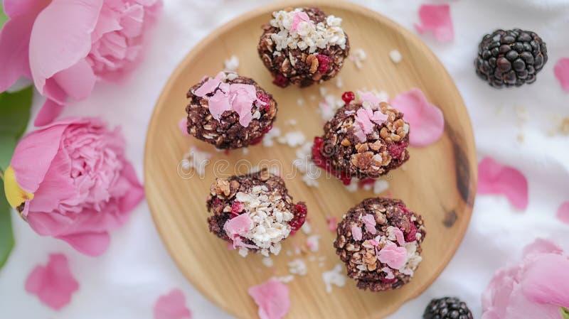 Raspberry Chocolate Treats on Wooden Plate Stock Image - Image of ...