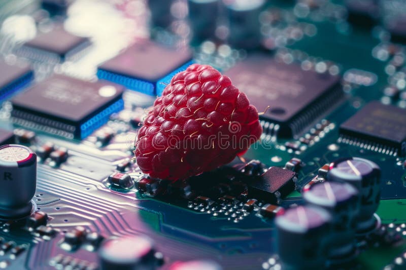 Raspberry on a Circuit Board Stock Photo - Image of tech, futuristic ...