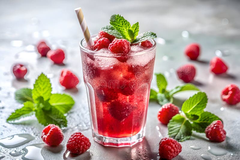 Raspberry Cocktail with Mint Stock Illustration - Illustration of tall ...