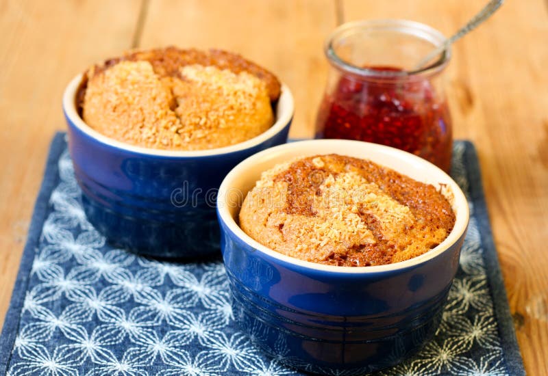 Raspberry and Coconut Pudding with Jam Stock Photo - Image of pudding ...