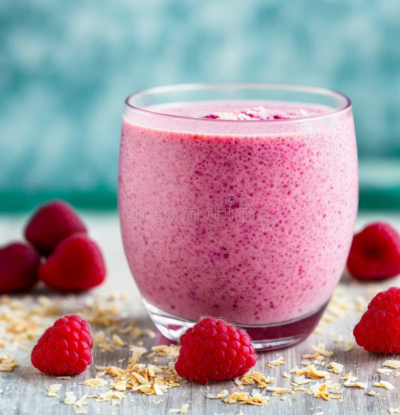 Raspberry Coconut Smoothie in a Glass with a Background of Fresh ...