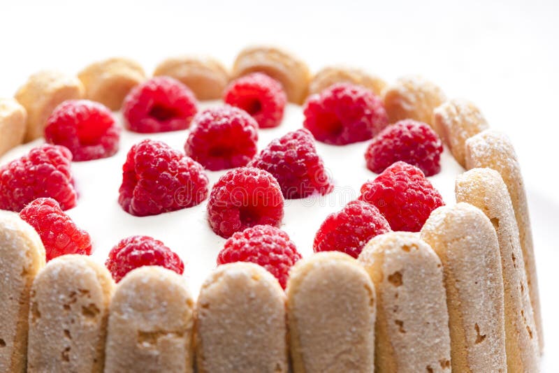 Raspberry Cream Cake with Italian Sponge Cakes Around Stock Image ...