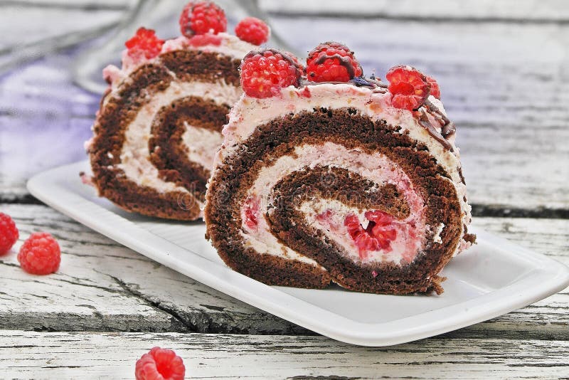 Raspberry Cream Chocolate Roll Stock Photo - Image of cake, fresh ...