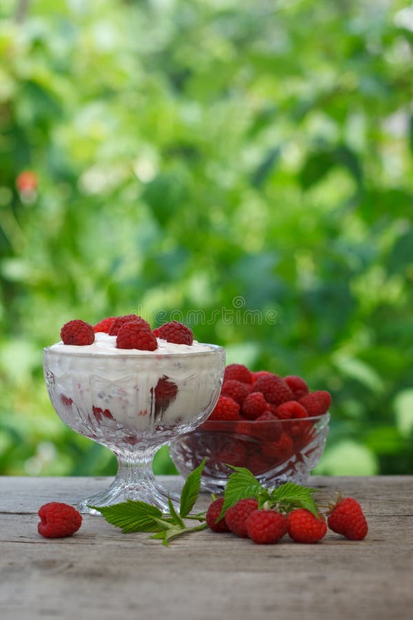 Raspberry Cream Decorated with Fresh Red Raspberries Stock Image ...