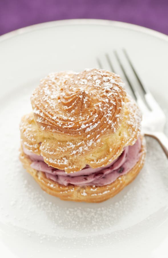 Raspberry Cream Puff stock photo. Image of plate, pastry - 23504658