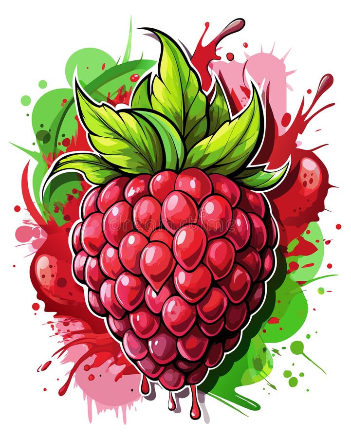 A Raspberry is Depicted in the Center, Surrounded by Splashes of Red ...