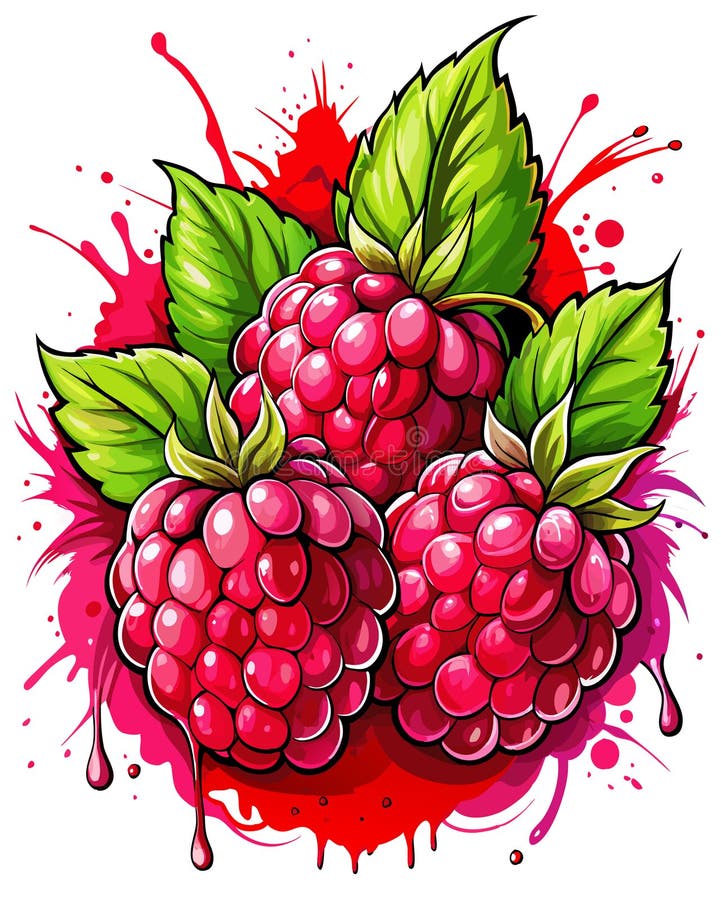 A Raspberry is Depicted in the Center, Surrounded by Splashes of Red ...