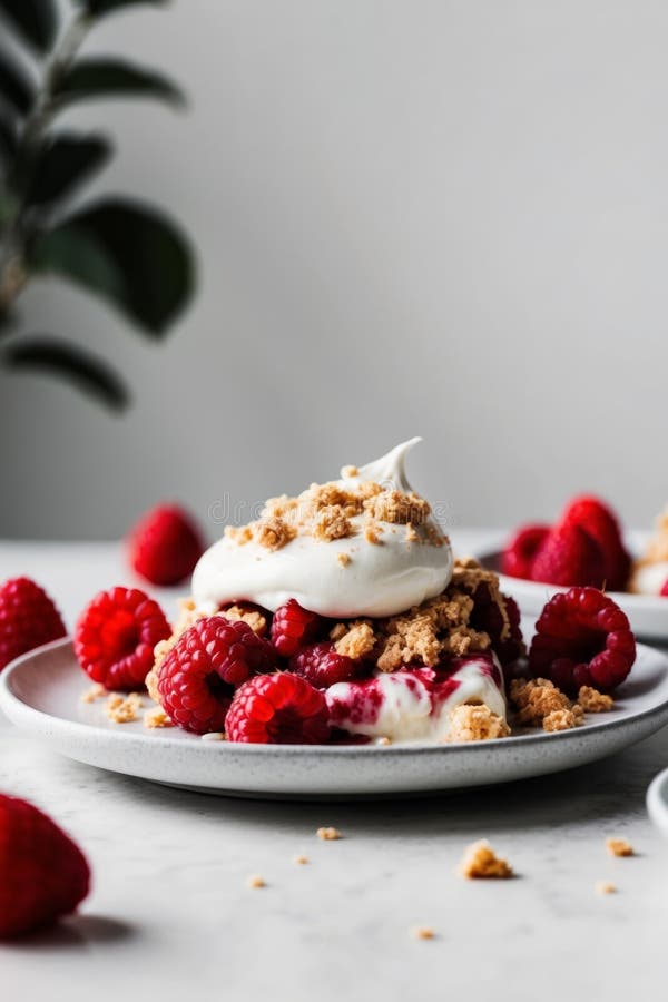 Raspberry Dessert with Cream and Crumble. Stock Image - Image of cream ...