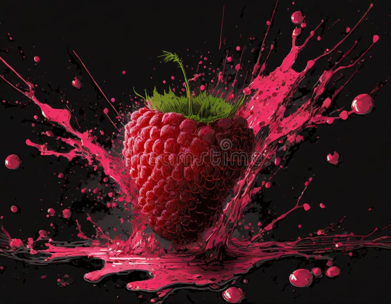 Raspberry Digital Concept Illustration Water Spread on Digital Art ...