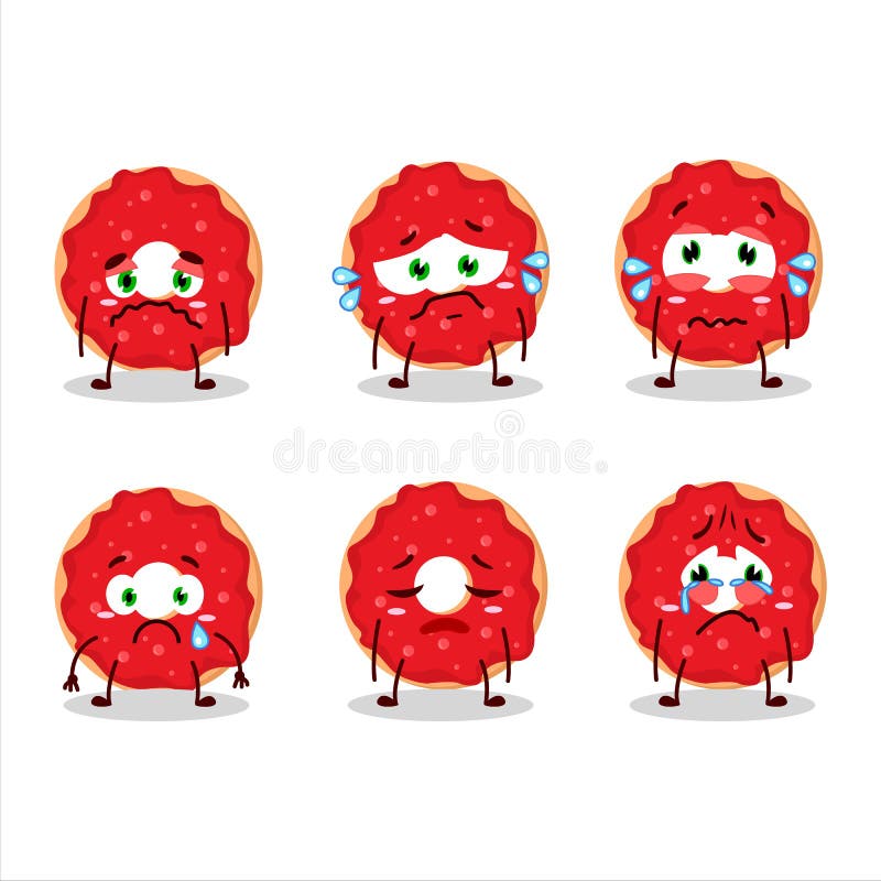 Raspberry Donut Cartoon Character with Sad Expression Stock ...