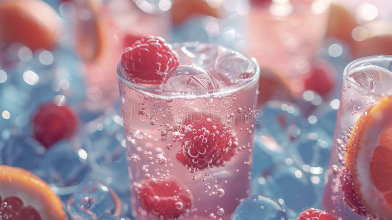 Raspberry Drink with Ice in a Glass, Refreshing Berry Cocktail. Stock ...