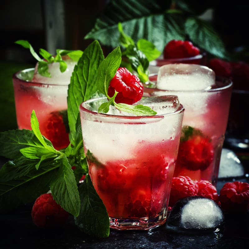 Raspberry Drink with Ice, Selective Focus Stock Image - Image of ...