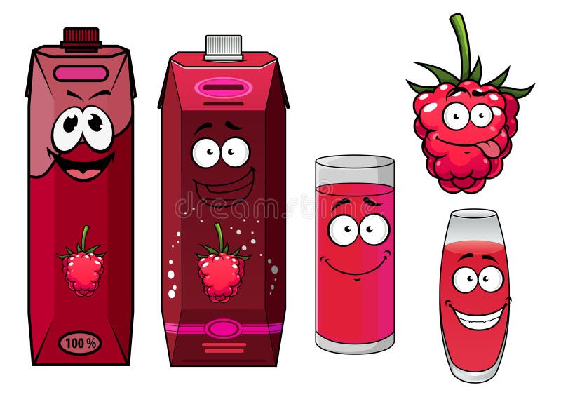 Raspberry Drinks and Berry in Cartoon Style Stock Vector - Illustration ...