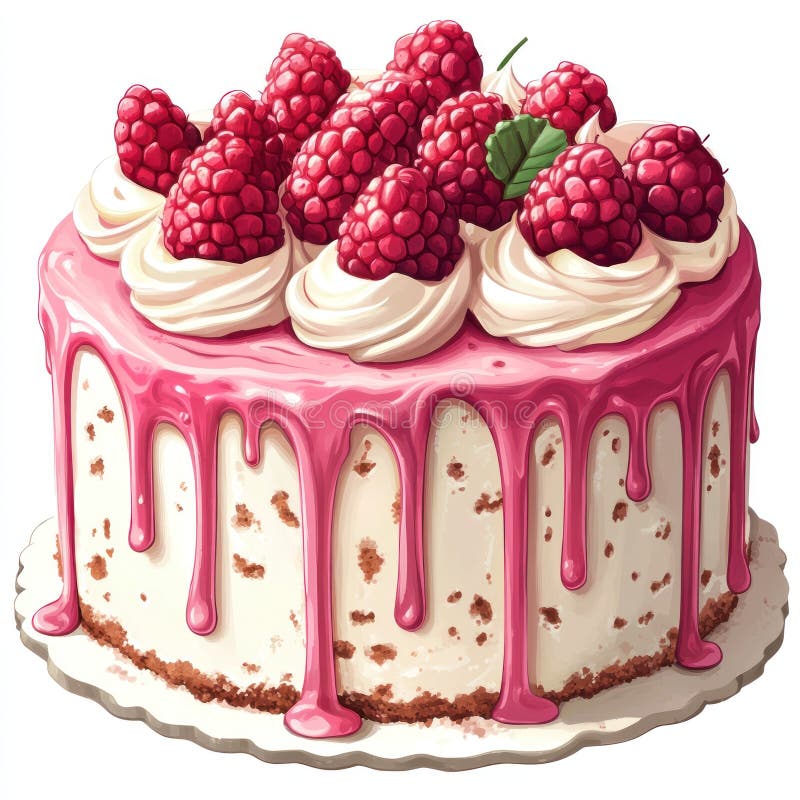 Raspberry Drizzle Cake Illustration Stock Illustration - Illustration ...
