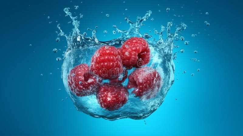 Raspberry Dropped on the Yellow Water Surface with Raspberry Slice and ...