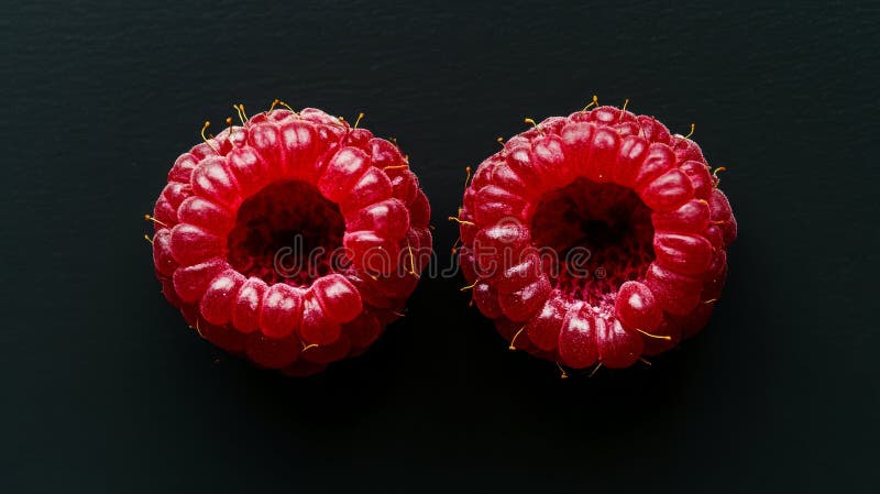 Raspberry Duo Close-up of Two Ripe Raspberries on a Black Slate ...