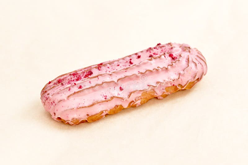 Raspberry Eclair Cake, Delicious Pastries Closeup on a Light Background ...