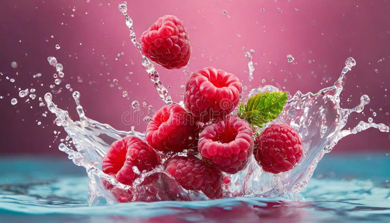 Raspberry Fall in Clear Water on Pink Background. Stock Illustration ...