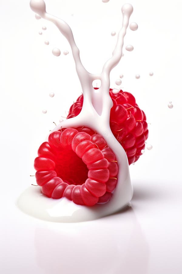 A Raspberry Falling into a White Liquid. Generative AI Image. Stock ...