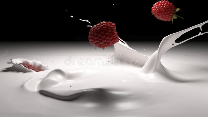 Raspberry Falling into White Yogurt Stock Illustration - Illustration ...