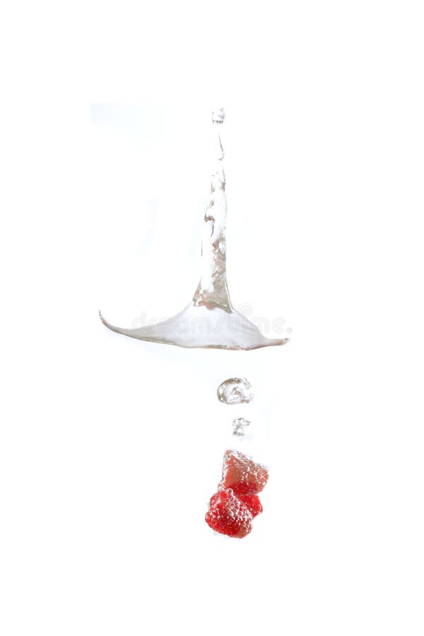 Raspberry Falls Deeply Under Water with a Big Splash. Stock Image ...