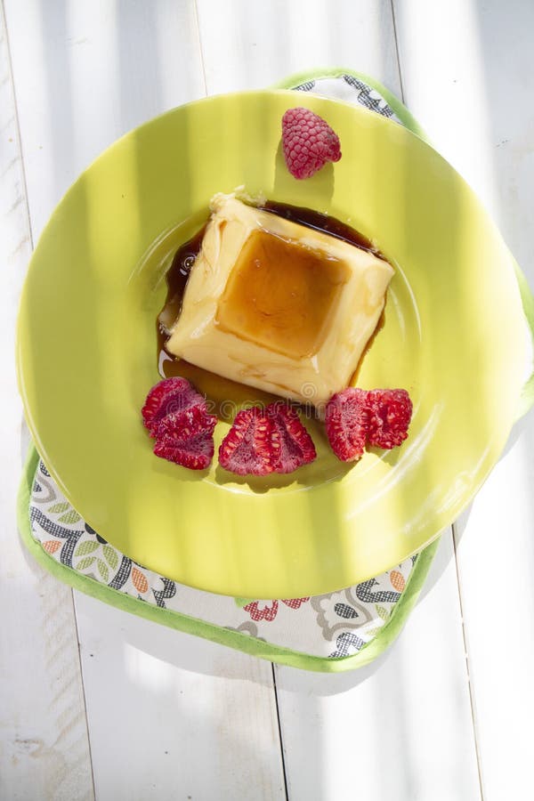 Raspberry Flavored Vanilla Pudding is Flat Yellow Stock Image - Image ...