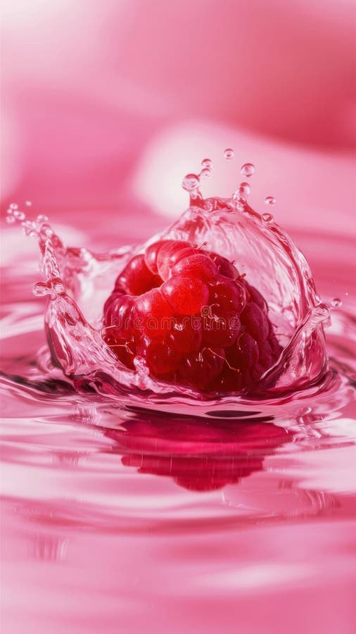 A Raspberry is Floating in a Splash of Pink Water Stock Illustration ...