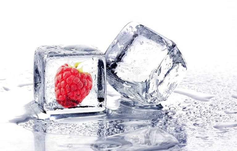 Raspberry Frozen in Ice Cube. Two Ice Cube Stock Photo - Image of cold ...