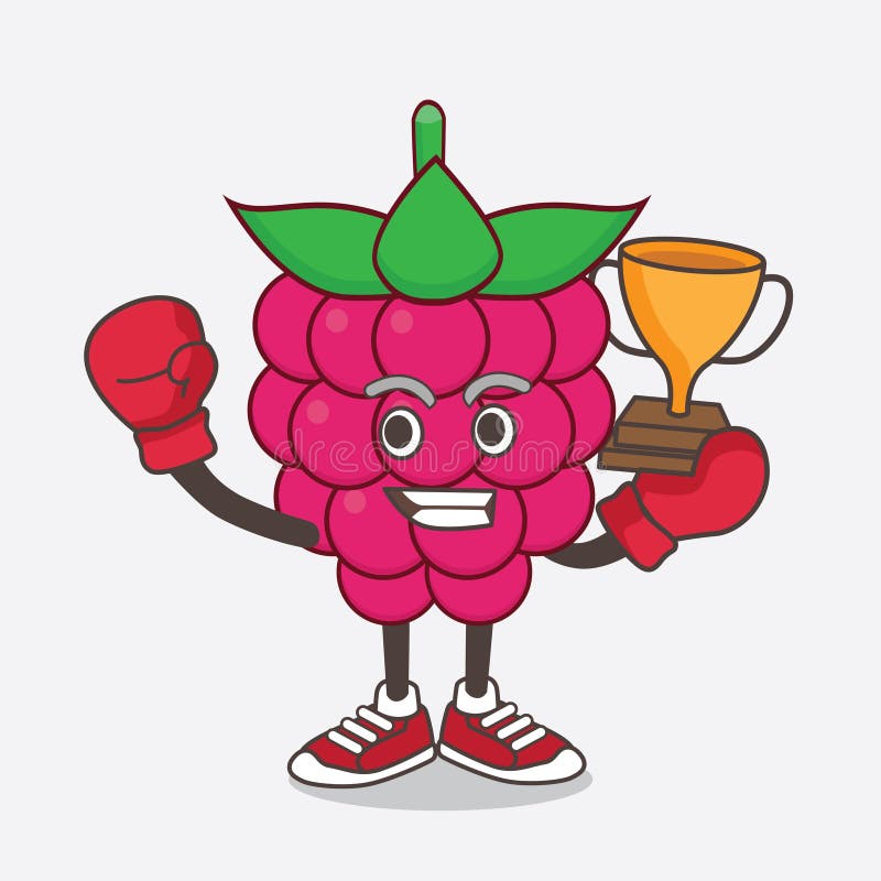 Raspberry Fruit Cartoon Mascot Character As Boxing Winner Stock Vector ...