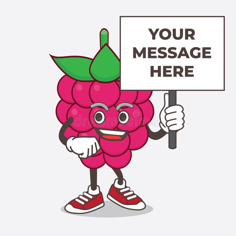 Raspberry Fruit Cartoon Mascot Character with Board Sign Message Stock ...
