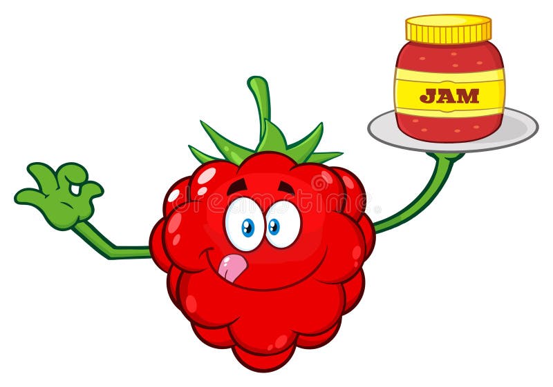 Raspberry Fruit Cartoon Mascot Character with Gesturing Ok and Serving ...