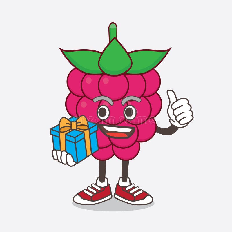 Raspberry Fruit Cute Character Illustration with Simple Face, Hands and ...
